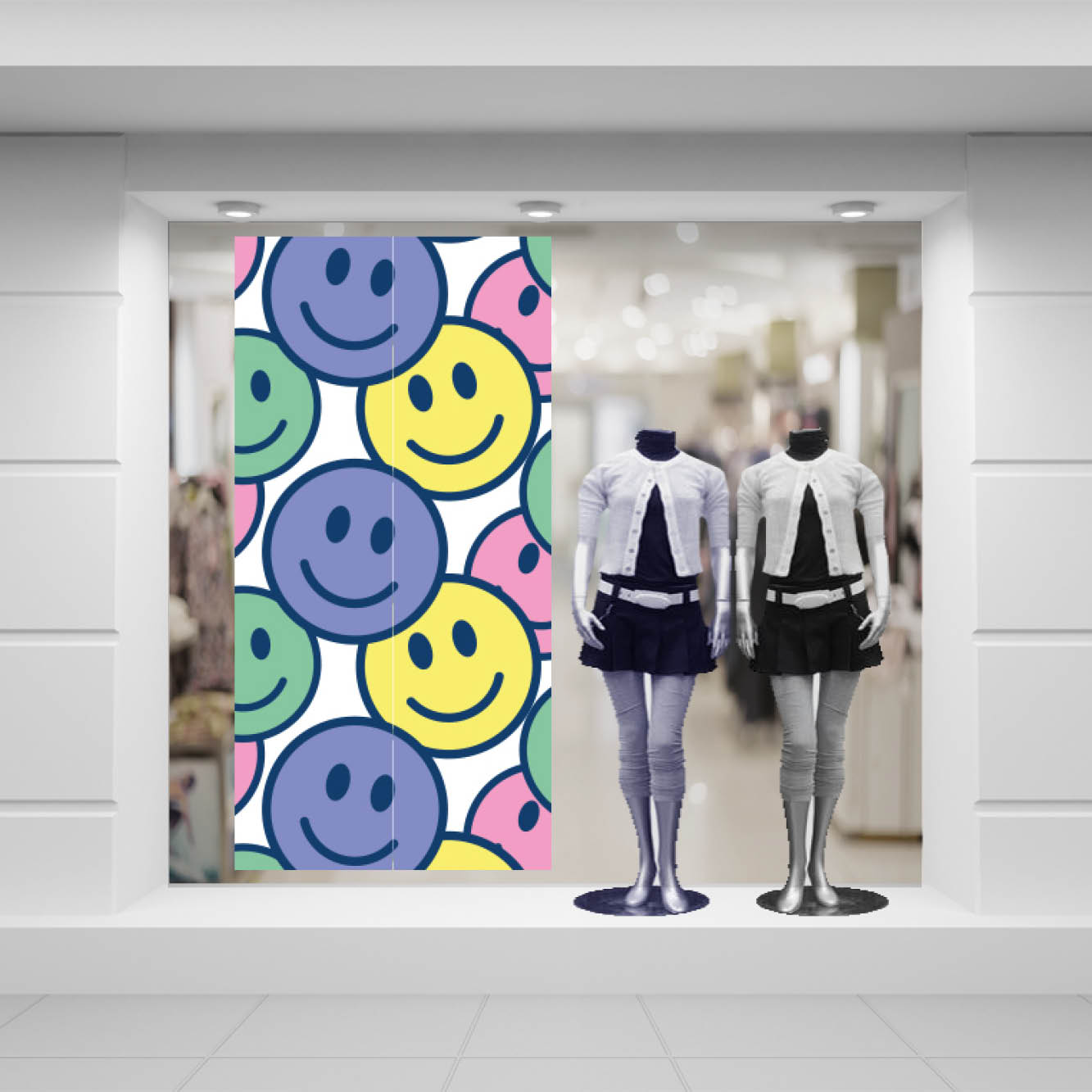 Fondale Decorativo in pvc per vetrine negozi - varie e numerose faccine ...